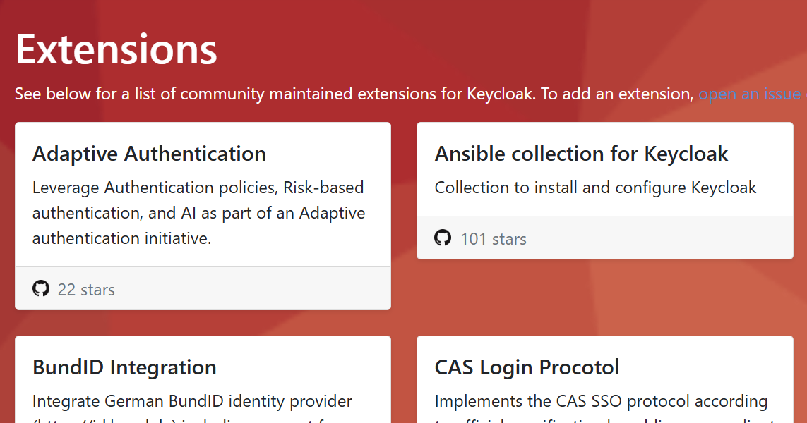 Keycloak Extensions show GitHub stars - Keycloak